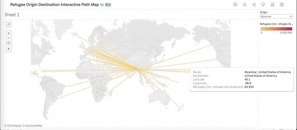 Refugee Origin Destination Interactive Path Map by Will | Refugee Stories